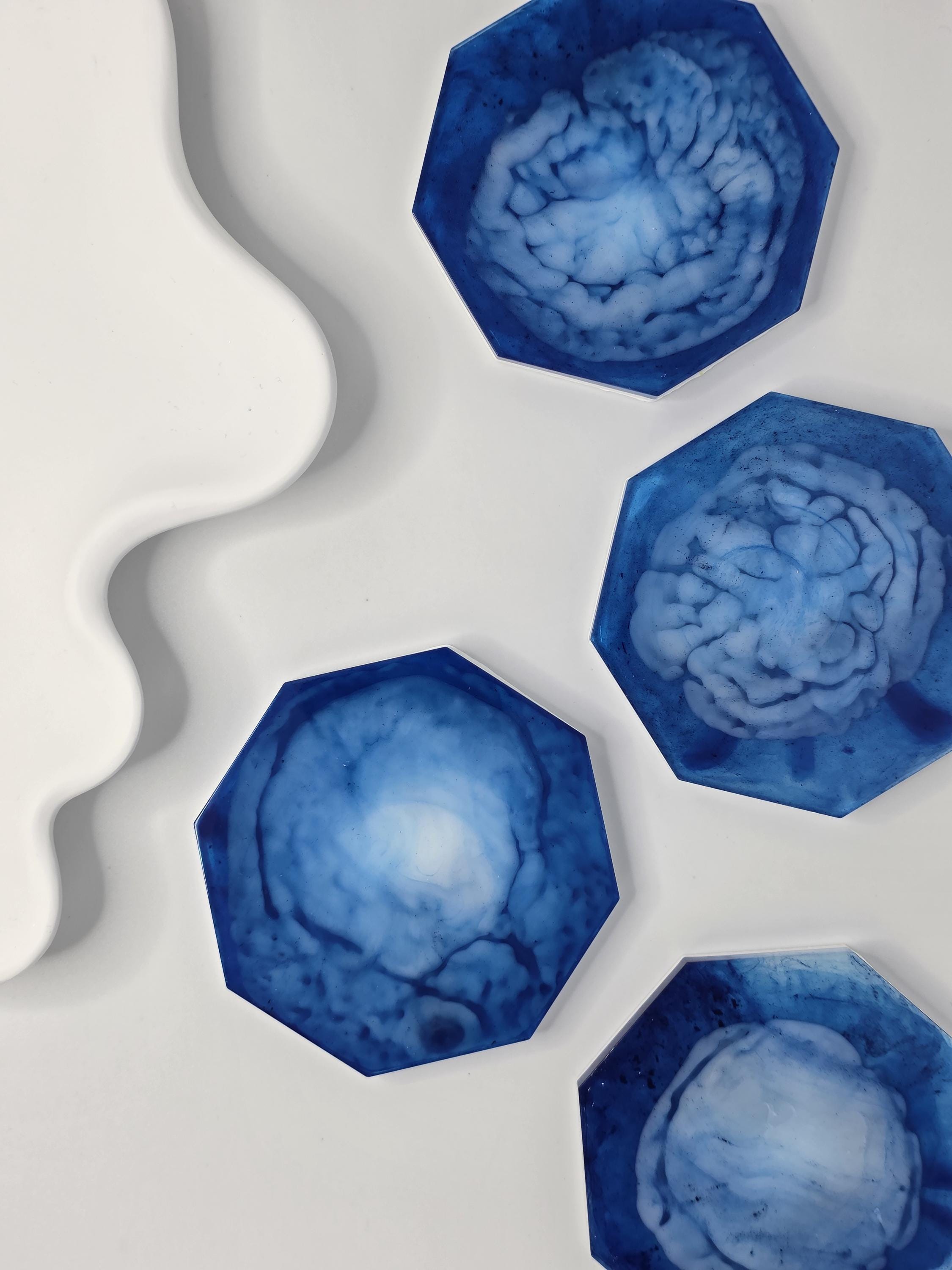 Blue Resin & Matte White Coasters | Handmade Eco-Casting Powder Decor ...